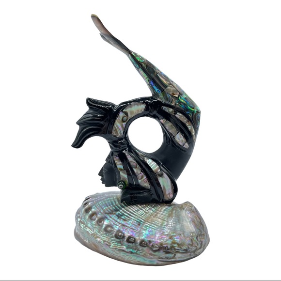 Art | Htf Art Deco Carved Obsidian Abalone Mop Bizarre Siren Mermaid ...